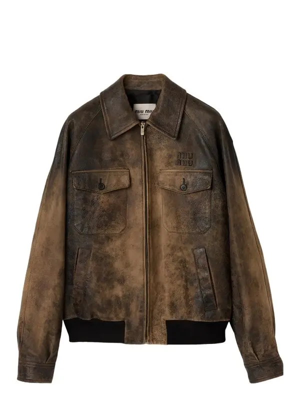Miu Miu Long-sleeved Zipped Jacket With Vintage Effect - Black