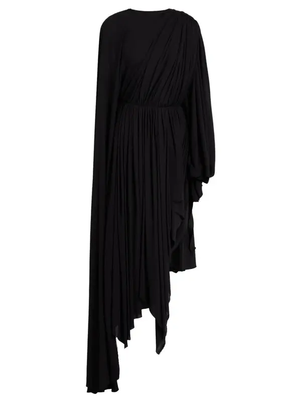 Balenciaga Pleated Crewneck Sleeveless Midi Dress - Black