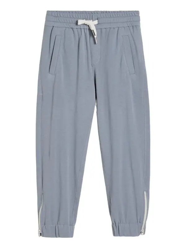 Brunello Cucinelli Cotton Piqué Track Trousers With Elasticated Zipper Cuffs - Blue-gray