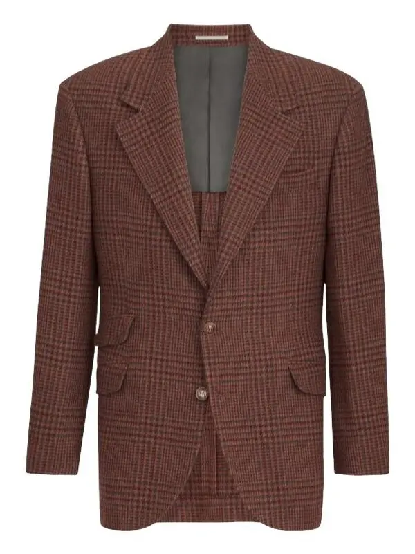 Brunello Cucinelli Cashmere Prince Of Wales Cavallo Tailor Blazer - Red