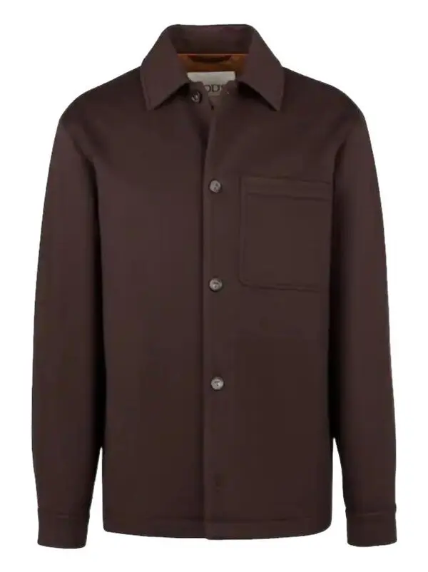 TOD'S Draped Wool Shirt Jacket With Embroidered Monogram - Brown