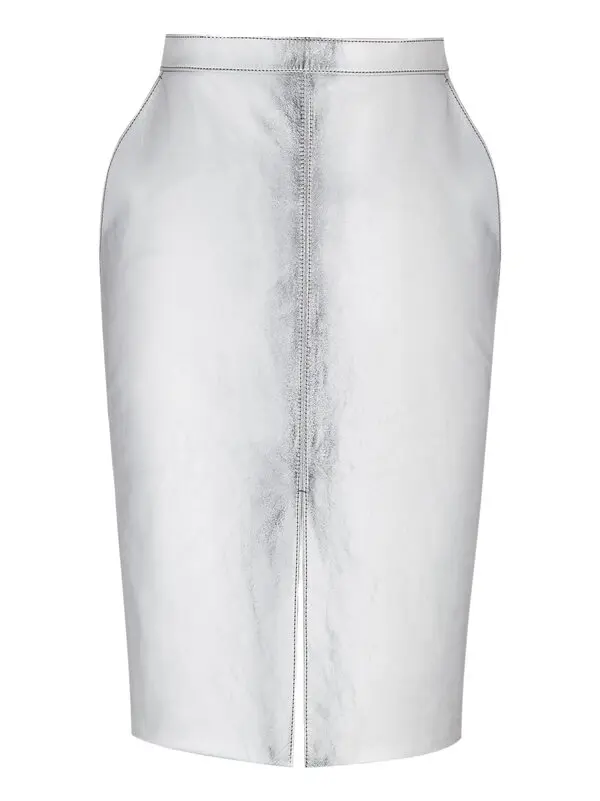 Saint Laurent Pencil Skirt In Metallic Leather - Silver/black