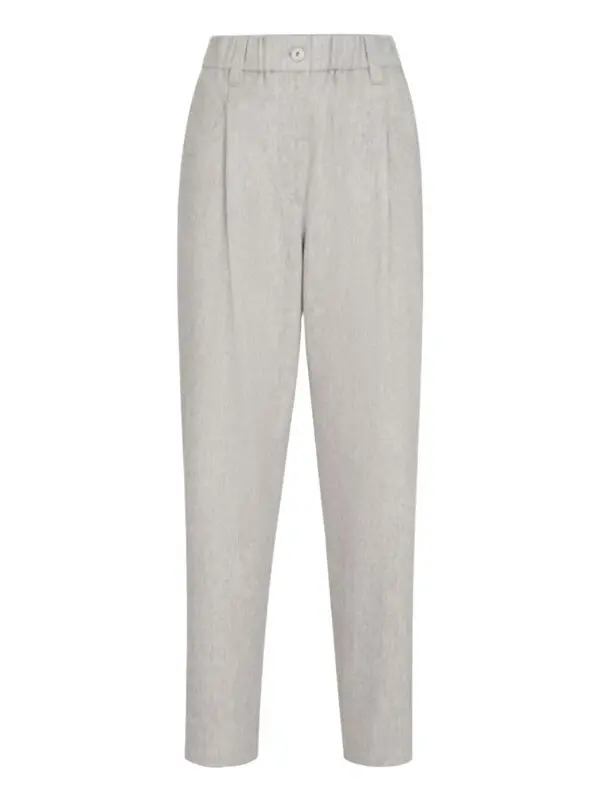 Brunello Cucinelli Wool Flannel Baggy Trousers With Monili - Grey