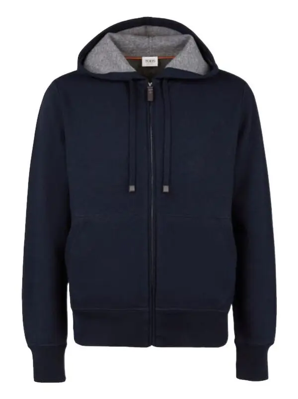 TOD'S Cashmere-blend Jersey Zip-up Hooded Jacket - Black