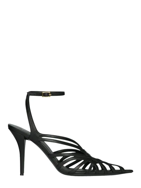 Balmain Smooth Leather Cage Sandals With Gold-tone Buckle - Black