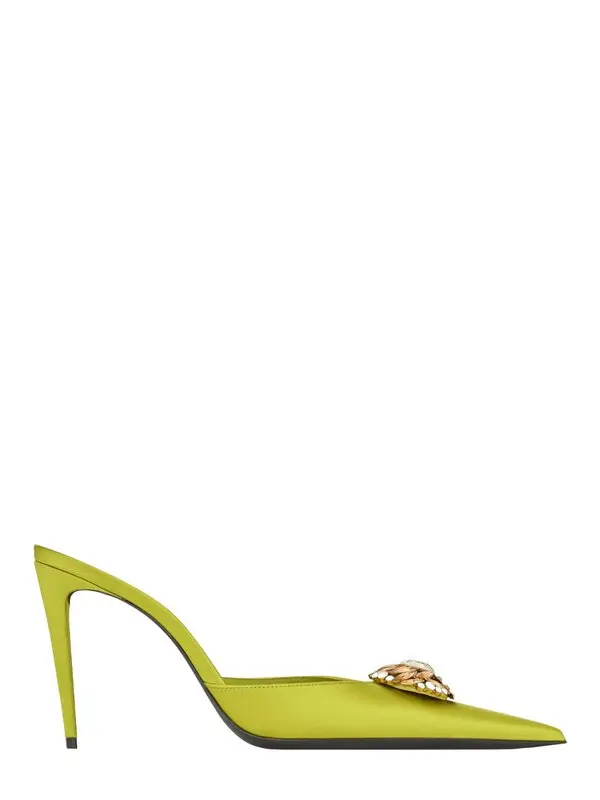 Saint Laurent Cosmo Mules In Satin Crepe And Crystals - Lime Green