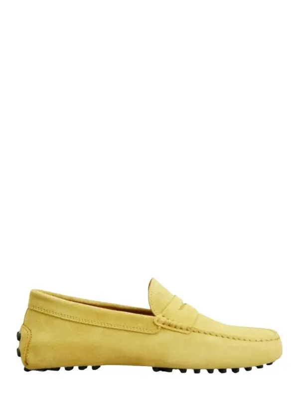 TOD'S Suede Round Toe Loafers With Signature Rubber Sole - Yellow