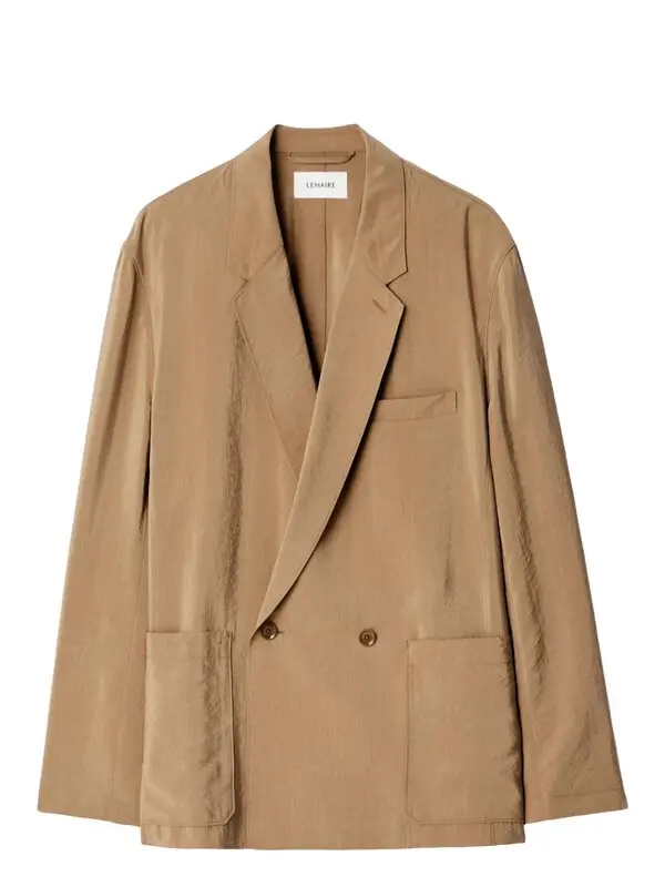 LEMAIRE Light Double-breasted Jacket In Dry Silk - Toffee