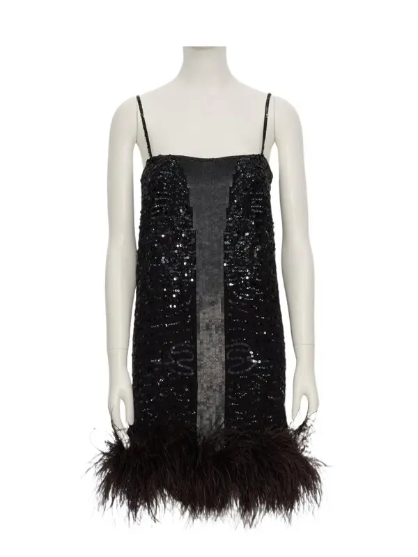 Valentino Garavani Sequined Cami Dress With Feather Trim - Black
