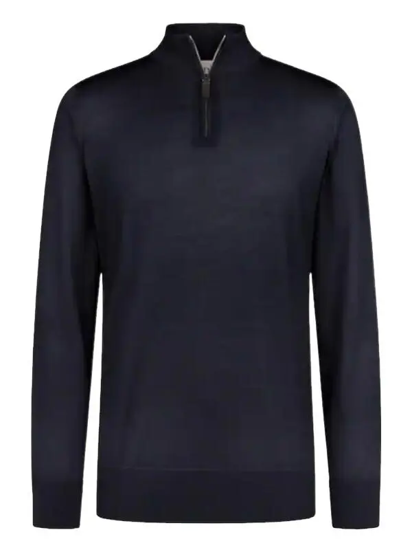 TOD'S Long-sleeved Quarter Zip Sweater In Merino Wool - Blue