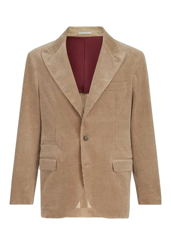 Brunello Cucinelli Comfort Cotton And Cashmere Corduroy Deconstructed Blazer With Large Peak Lapels And Metal Buttons - Camel