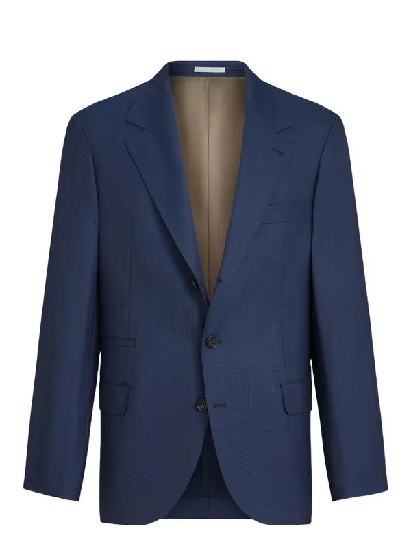 Brunello Cucinelli Super 150s Virgin-wool Prince Of Wales Blazer - Blue