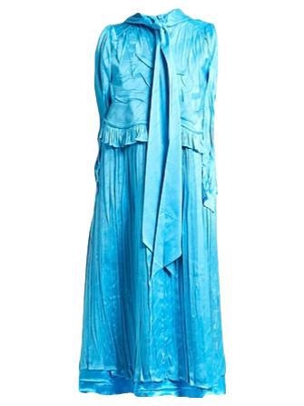 Balenciaga Sleeveless Silk Dress With Bow Collar - Blue