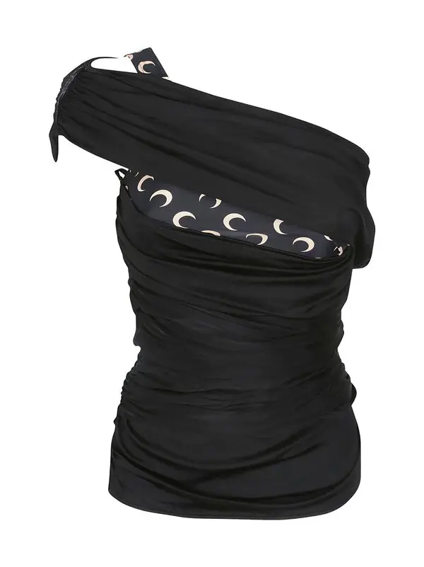 MARINE SERRE Asymmetrical Draped Top - Black
