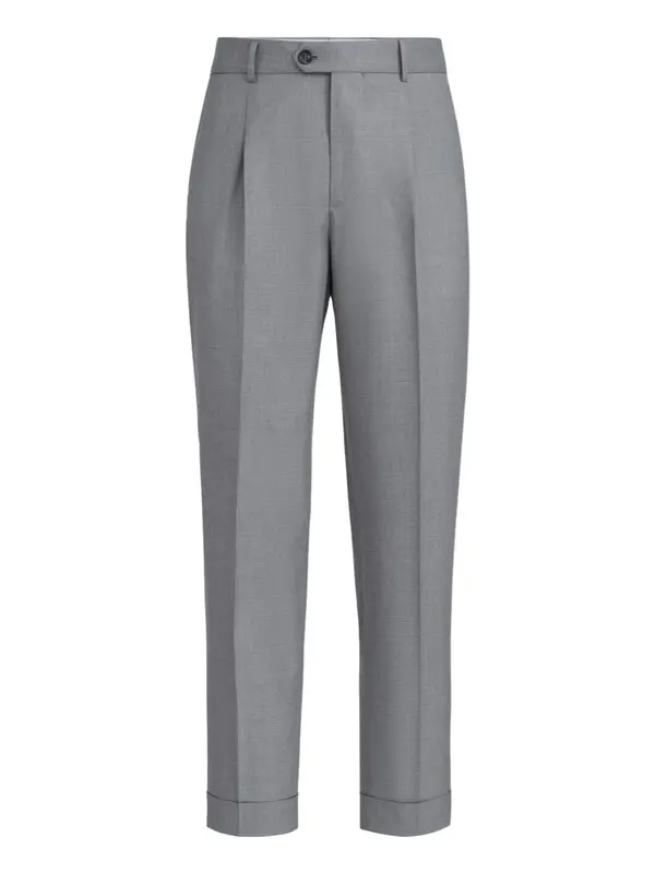 Brunello Cucinelli Virgin Wool And Silk Lightweight Hopsack Trousers With Pleat - Gray