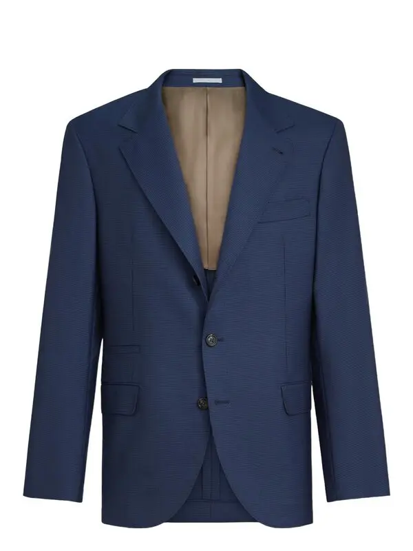 Brunello Cucinelli Super 150s Virgin-wool Houndstooth Blazer - Blue