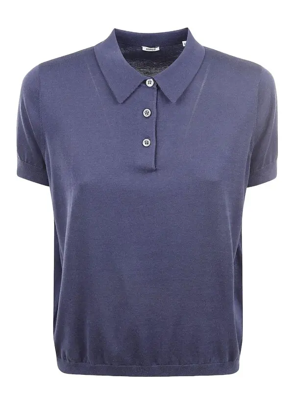 Aspesi Short Sleeve Polo Knitted Top - Blue