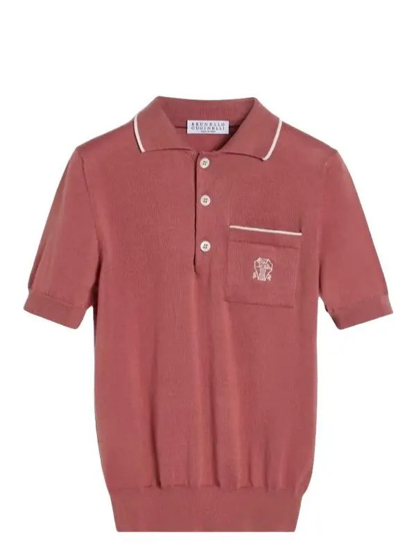 Brunello Cucinelli Logo Knitted Polo Shirt - Pink