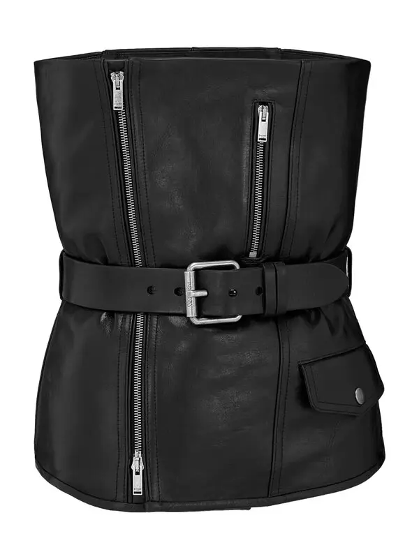 Saint Laurent Biker Bustier In Creased Leather - Black