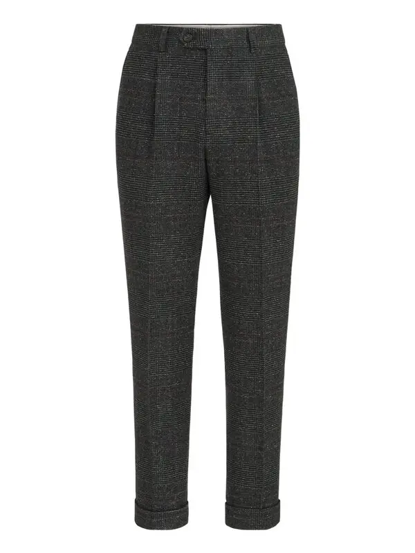 Brunello Cucinelli Prince Of Wales Flannel Trousers - Anthracite