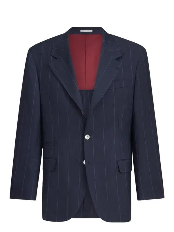Brunello Cucinelli Virgin Wool Chalk Stripe Tailor Blazer - Black