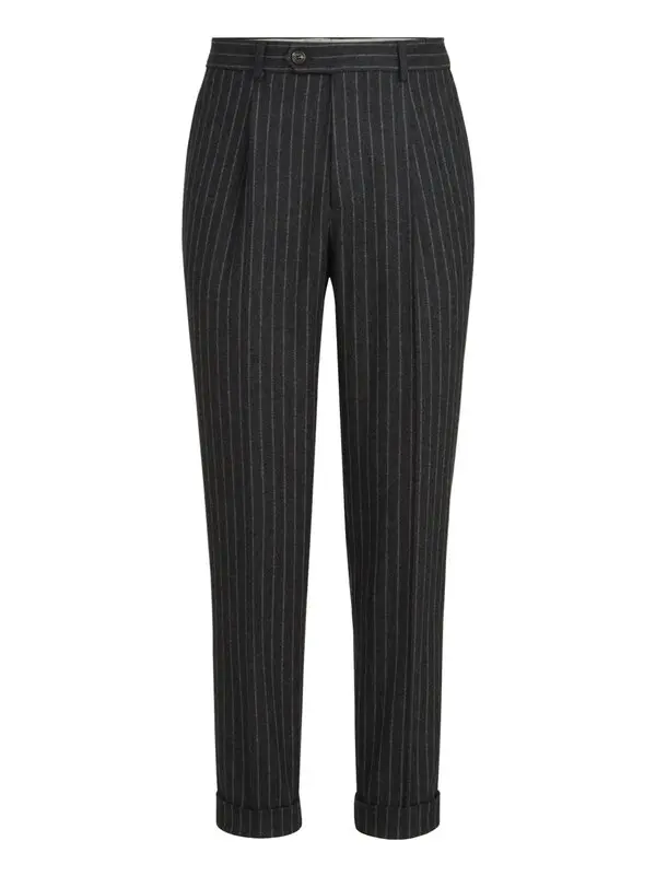 Brunello Cucinelli Virgin Wool And Cashmere Chalk Stripe Flannel Pleated Trousers - Anthracite
