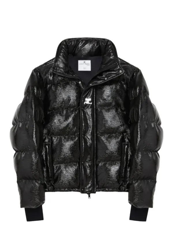COURREGES High Collar Down Jacket With Embroidered Logo - Black