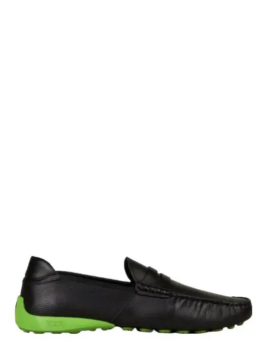 TOD'S Logo Loafers With Exposed Hand Stitching And Pebble Outsole - Black/green