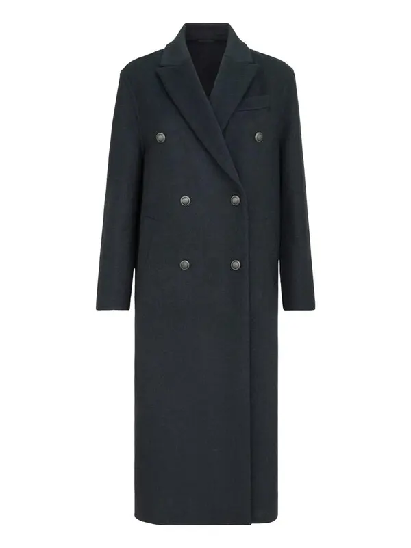 Brunello Cucinelli Hand-crafted Double-faced Cashmere Coat With Monili - Blue