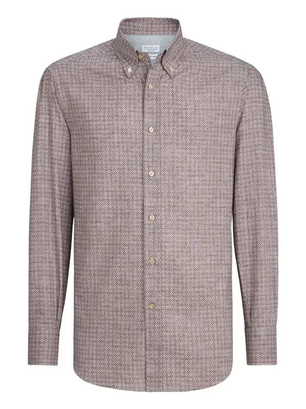 Brunello Cucinelli Flower-print Twill Shirt - Gray