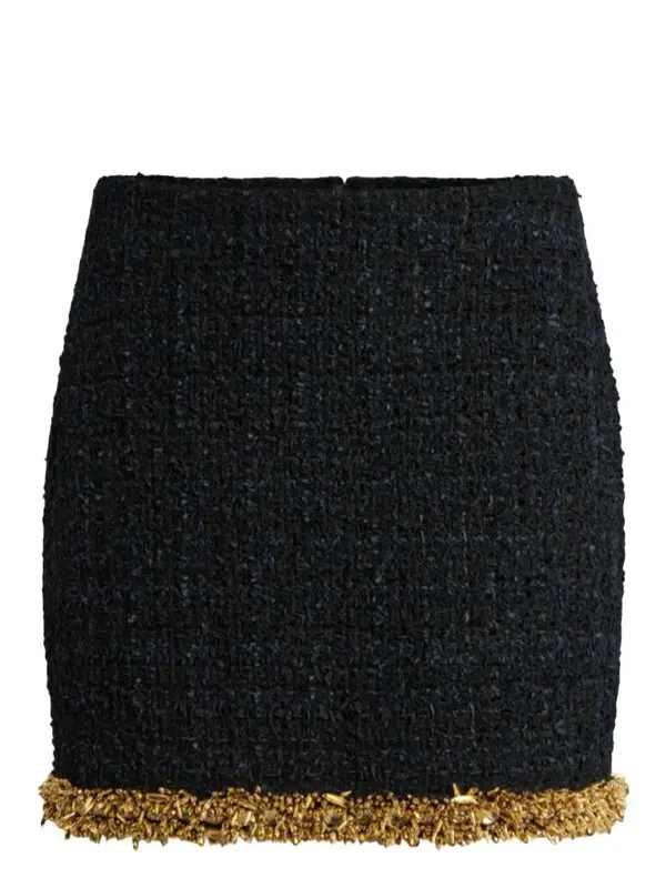 Balmain Embroidered Trim Tweed Mini Skirt - Black