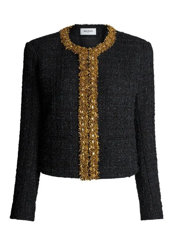 Balmain Embroidered Tweed Jacket - Black