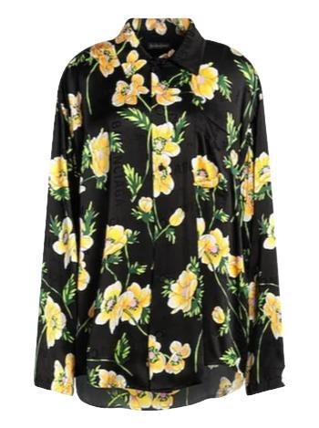 Balenciaga Floral Print Satin Jacquard Logo Shirt - Black