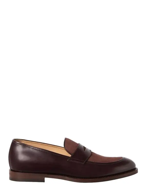 Brunello Cucinelli Polished Calfskin And Suede Penny Loafers - Deep Fuchsia
