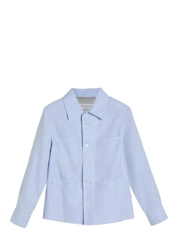 Brunello Cucinelli Hemp, Linen And Cotton Diagonal Guayabera Shirt - Sky-blue