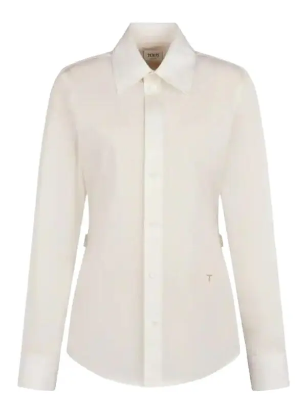 TOD'S Long-sleeved Poplin Shirt With Monogram Embroidery And Belted Waist - White
