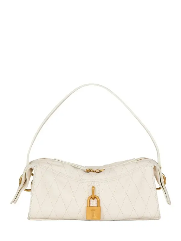 Balmain Small Pulse Bag In Smooth Topstitched Leather - White