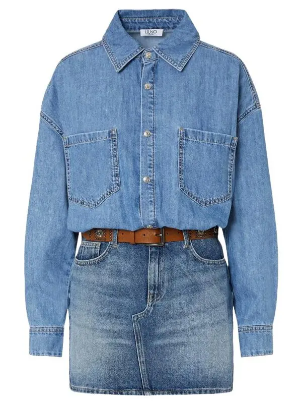 Liu Jo Short Denim Belted Shirt Dress - Blue