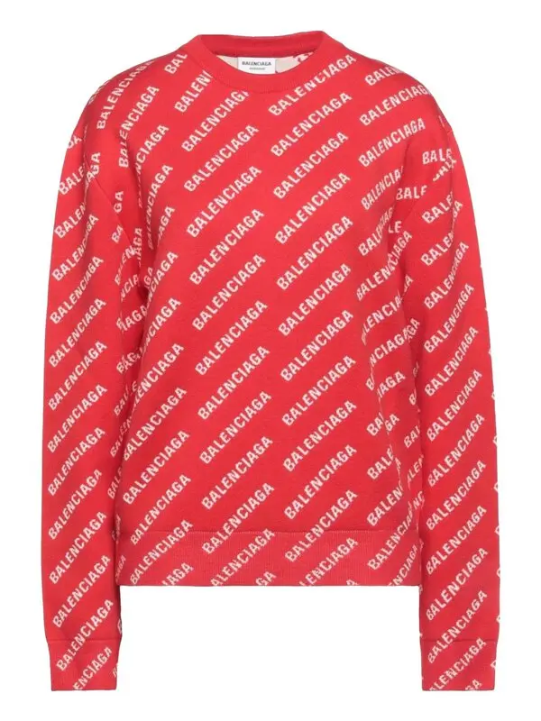 Balenciaga All-over Logo Crewneck Pullover - Red