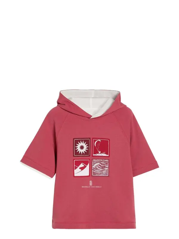 Brunello Cucinelli Cotton Piqué Hooded Sweatshirt With Print - Red