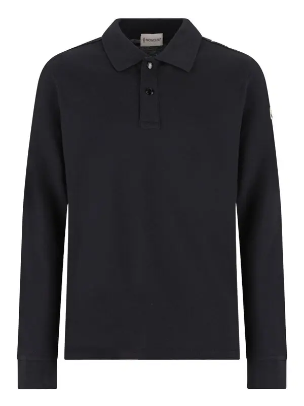 Moncler Long Sleeve Logo Patch Polo Shirt - Black