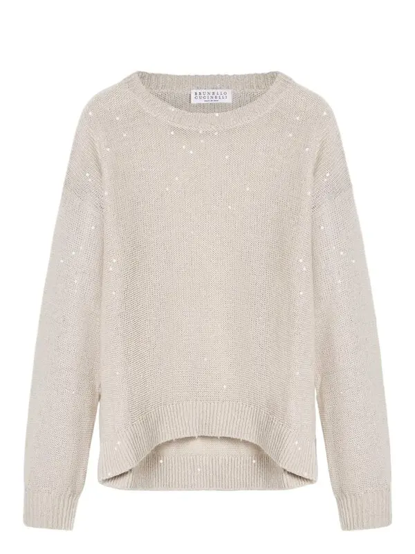 Brunello Cucinelli Linen And Silk Diamond Yarn Sweater - Nude