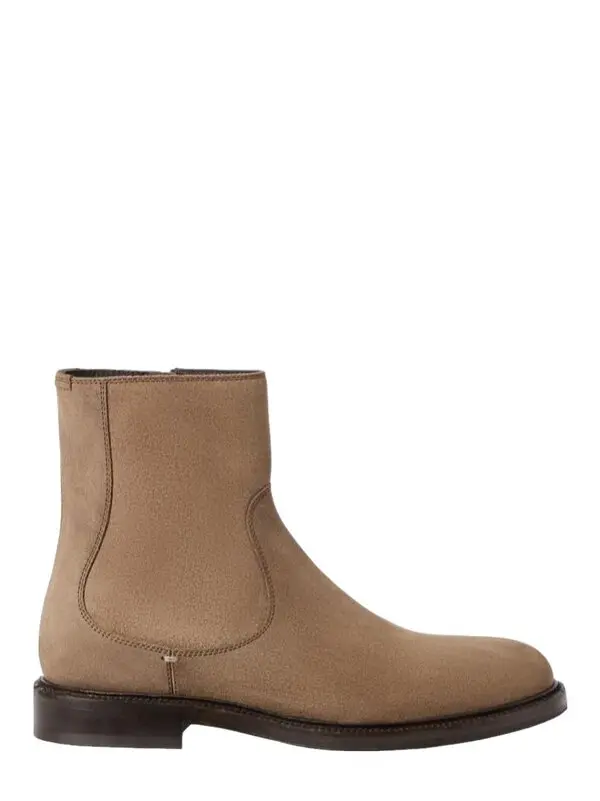 Brunello Cucinelli Round Toe Zip Up Boots - Beige