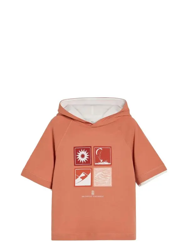 Brunello Cucinelli Cotton Piqué Hooded Sweatshirt With Print - Apricot