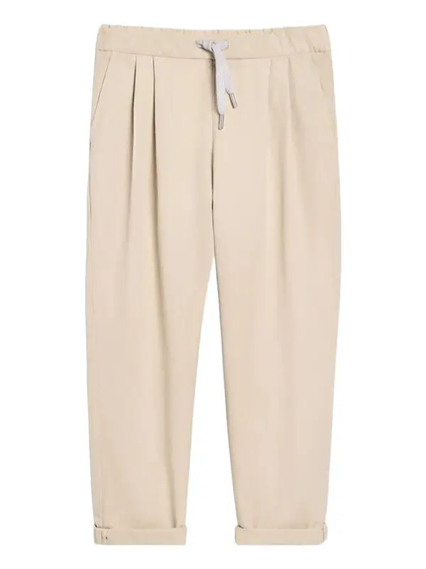 Brunello Cucinelli Garment-dyed Trousers In Twisted Cotton Gabardine With Drawstring And Double Pleats - Sand