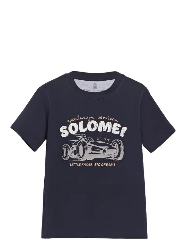 Brunello Cucinelli Short Sleeve Cotton Jersey T-shirt With Graphic Print - Cobalt Blue
