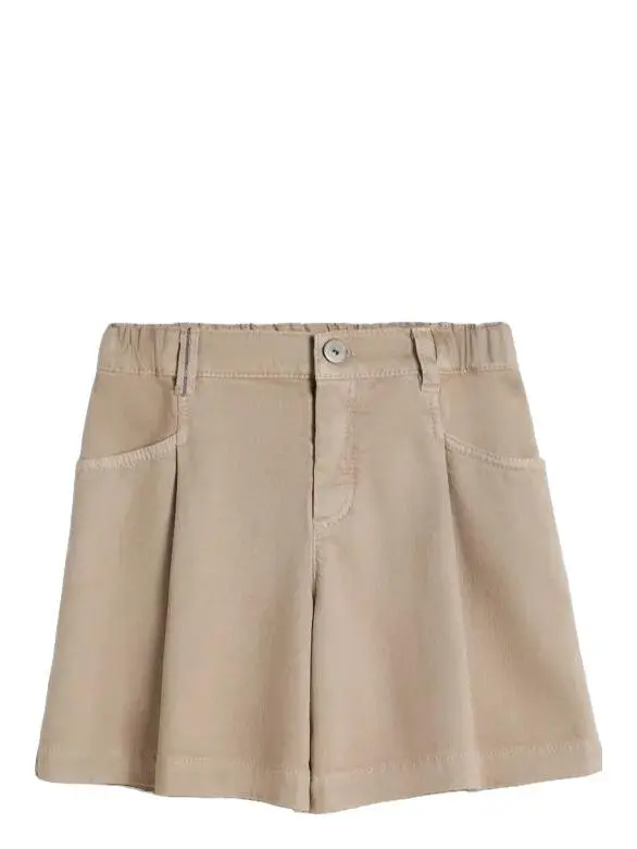 Brunello Cucinelli Pleated Denim Shorts With Nickel-free Beading - Sand-colored