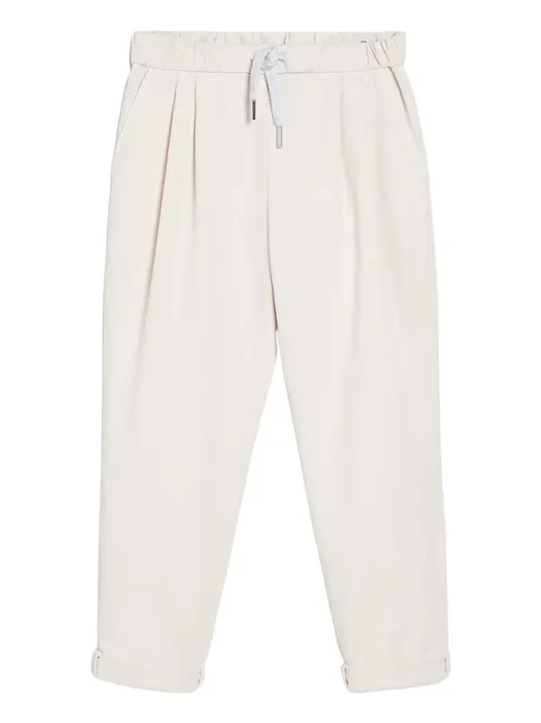 Brunello Cucinelli Garment-dyed Trousers In Twisted Cotton Gabardine With Drawstring And Double Pleats - Snow