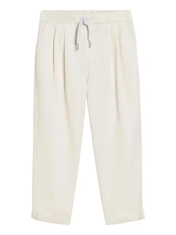 Brunello Cucinelli Garment-dyed Trousers In Twisted Cotton Gabardine With Drawstring And Double Pleats - Butter