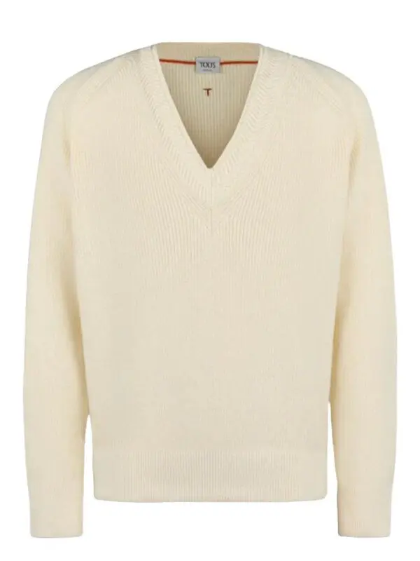 TOD'S Long-sleeved Knitwear With Embroidered Monogram - White